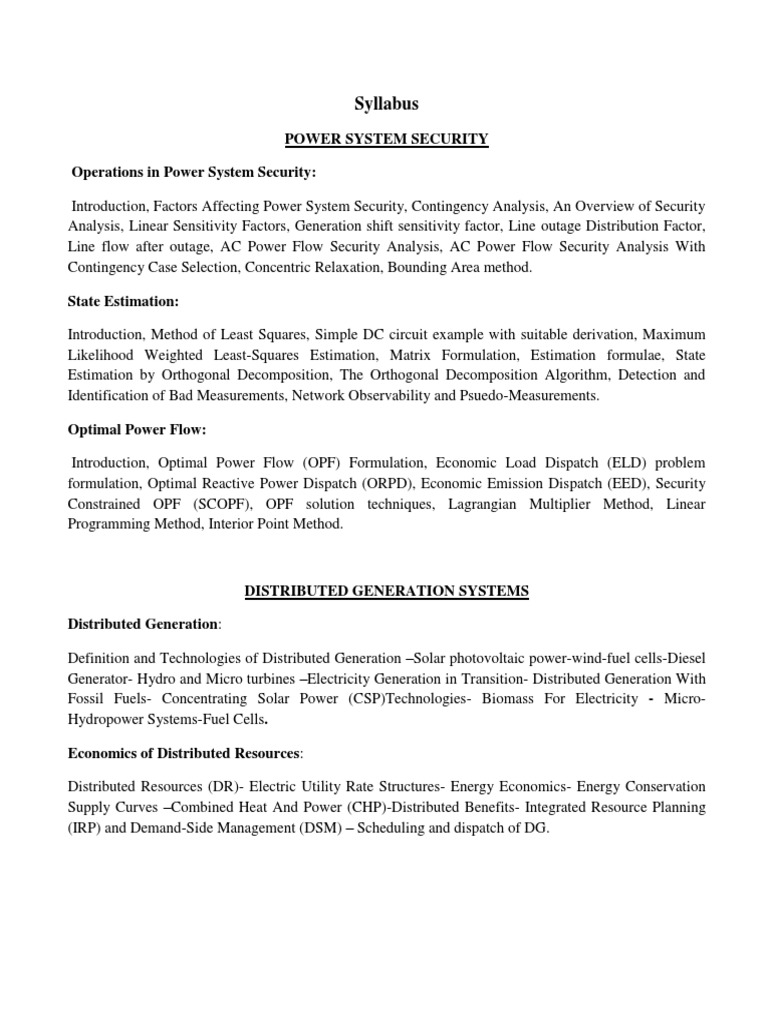 Syllabus Pdf Mathematical Optimization Electricity Generation 