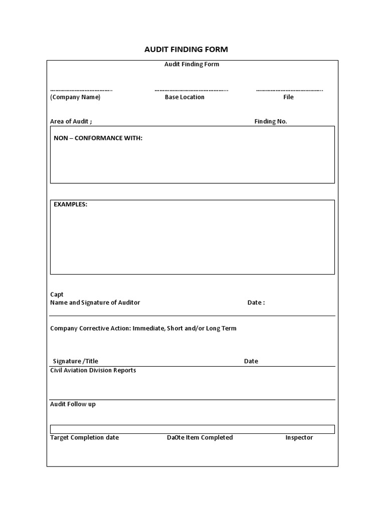 AUDIT FINDING FORM Blank | PDF