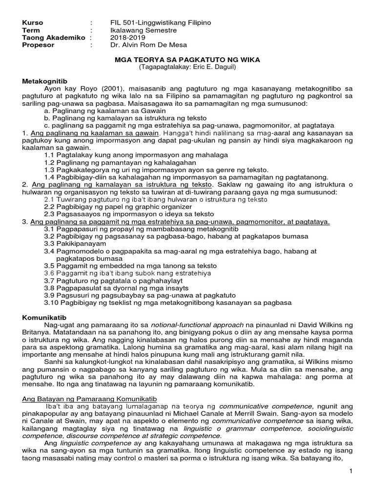 Teorya Sa Pagkaktuto NG Wika | PDF
