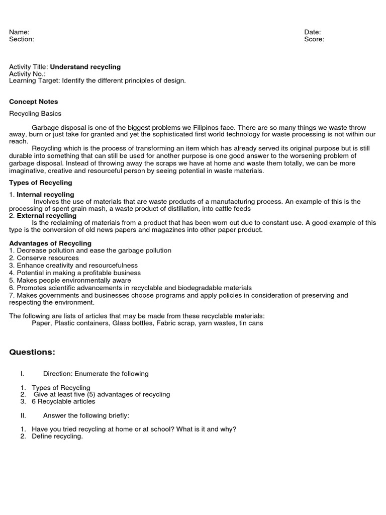 Grade 8 Recycling | PDF