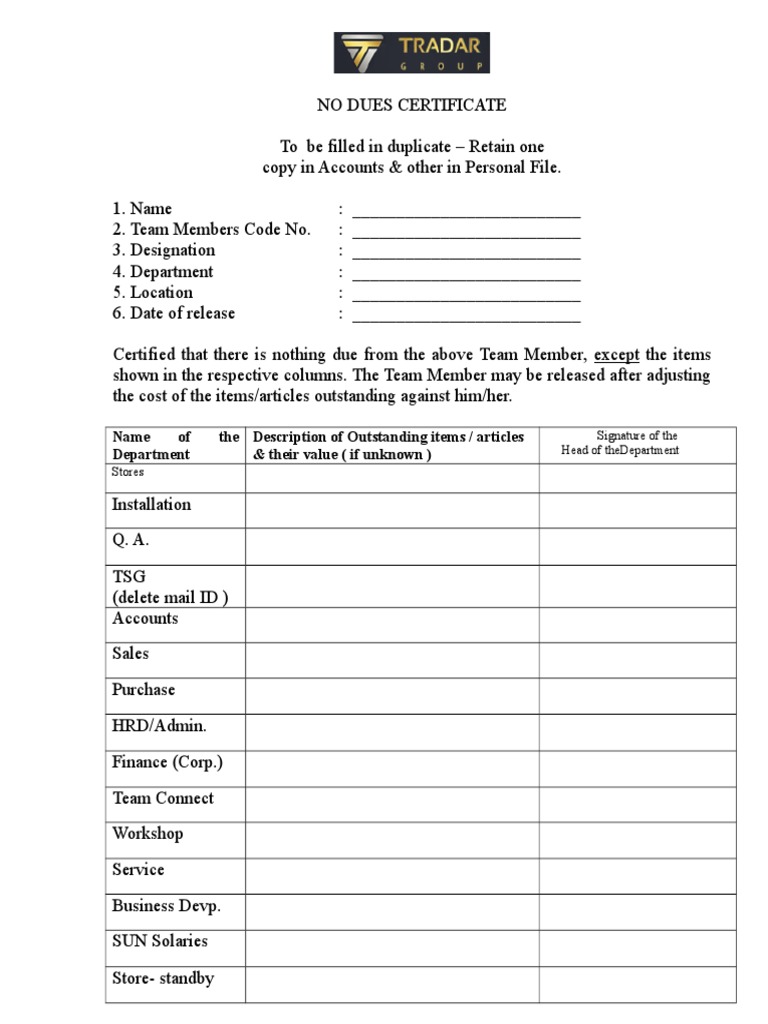 Name of The Department Description of Outstanding Items / Articles ...