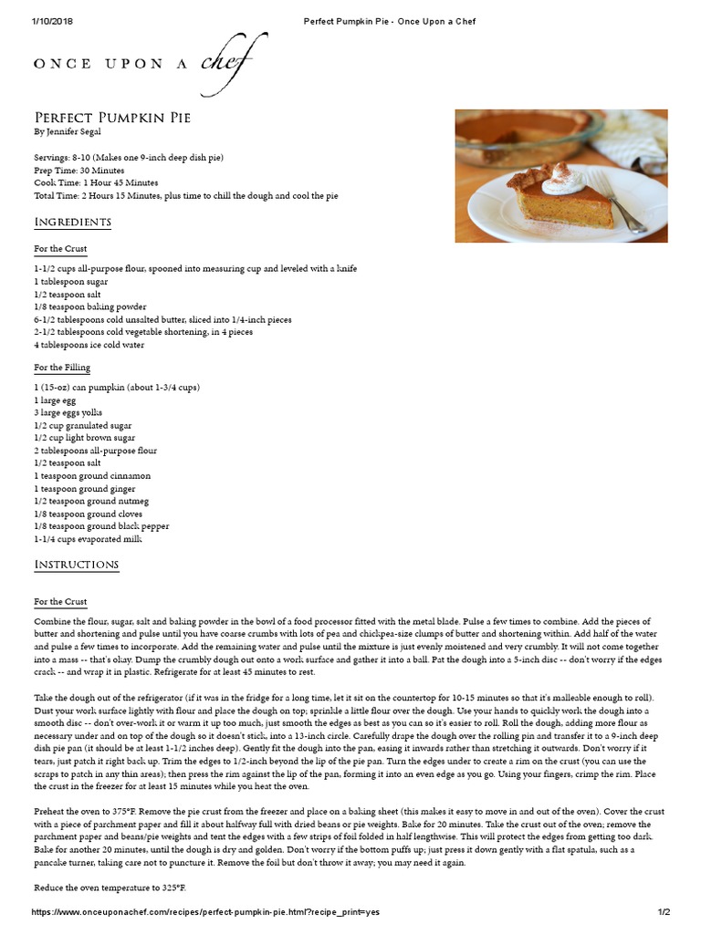 Perfect Pumpkin Pie - Once Upon A Chef | PDF | Baking | Dough