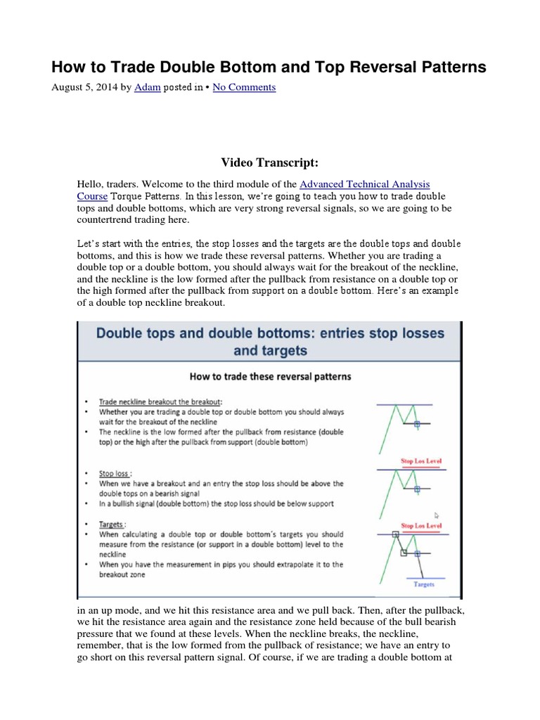 How To Trade Double Bottom and Top Reversal Patterns | Download Free ...
