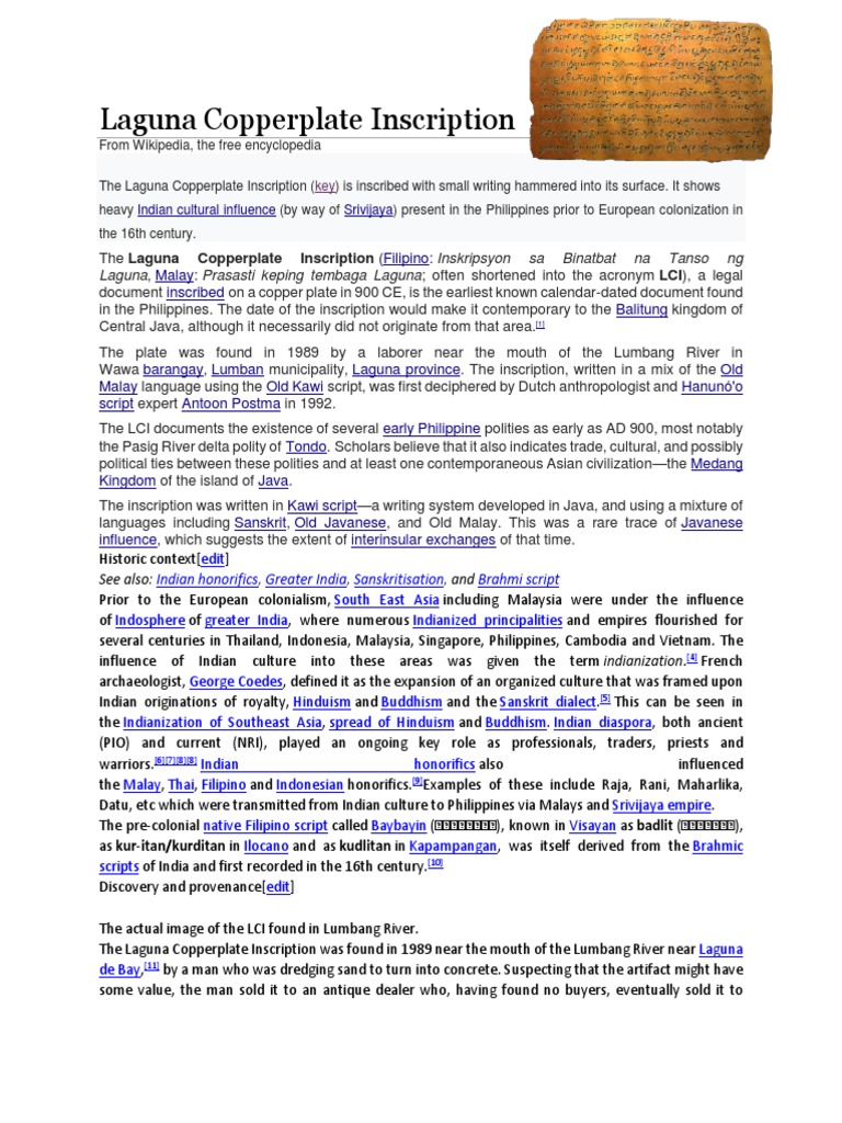 Laguna Copperplate: Philippines' Oldest Inscription | PDF | Southeast ...