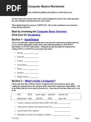 Computer Basics Worksheets Premium Vector | Learning Cards For Kids