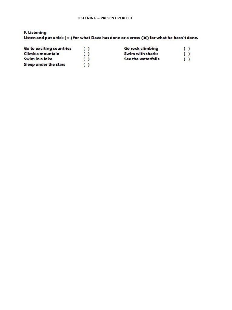 Present Perfect Listening Guide | PDF