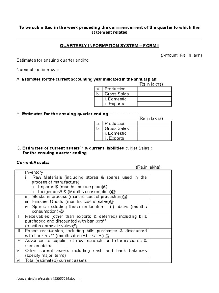 QIS-ForM I, II, III Manufacturing Format | PDF | Balance Sheet | Banks