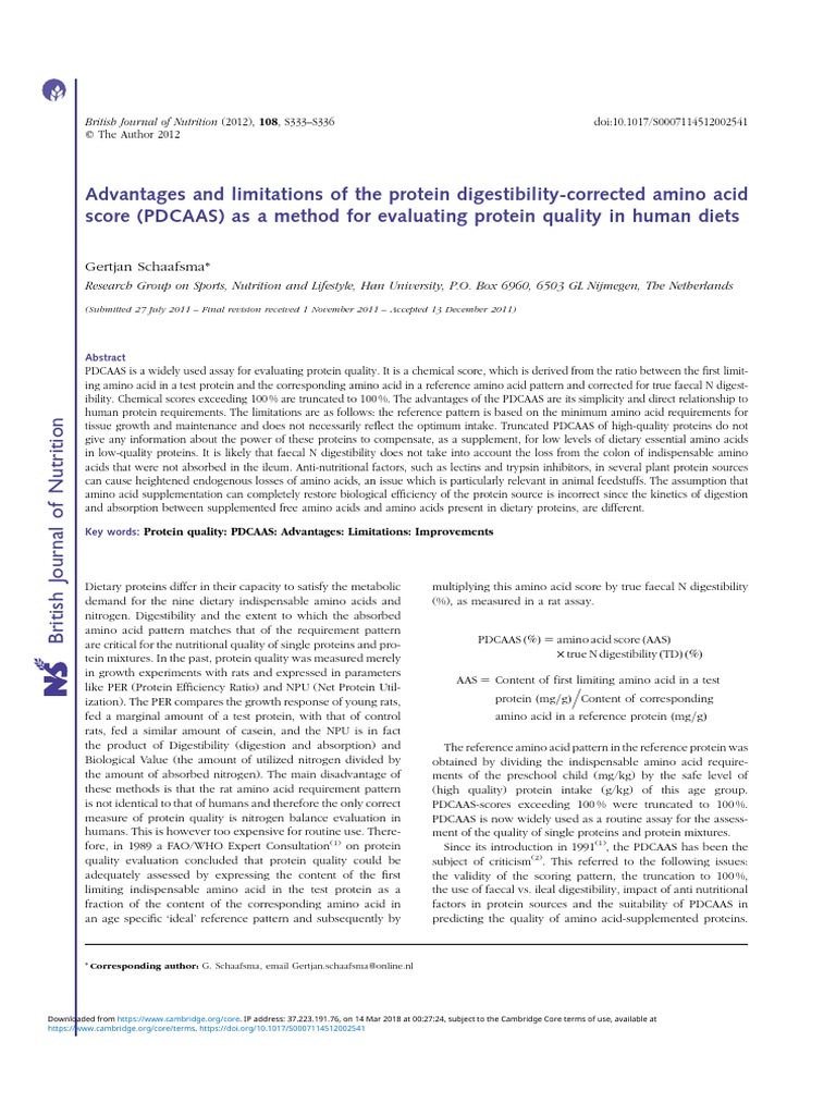 Advantages and limitations of the protein digestibility-corrected amino ...