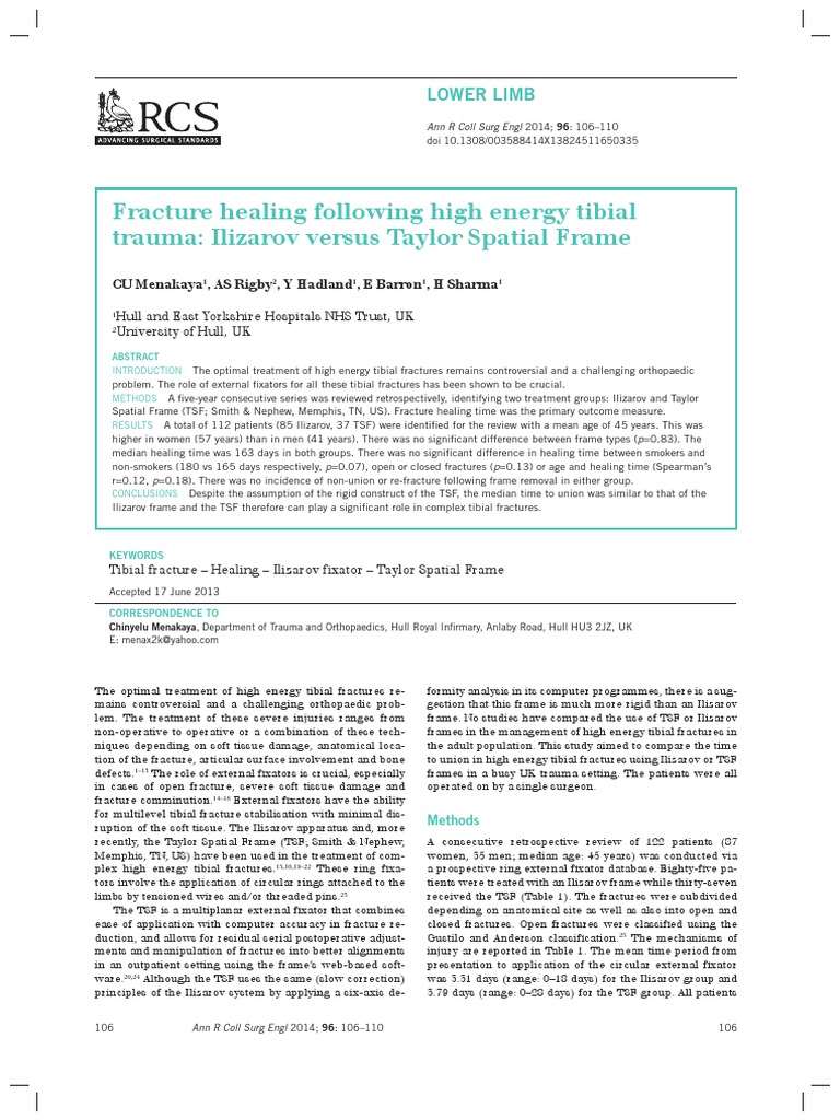 Fracture Healing Following High Energy Tibial Trauma: Ilizarov Versus ...