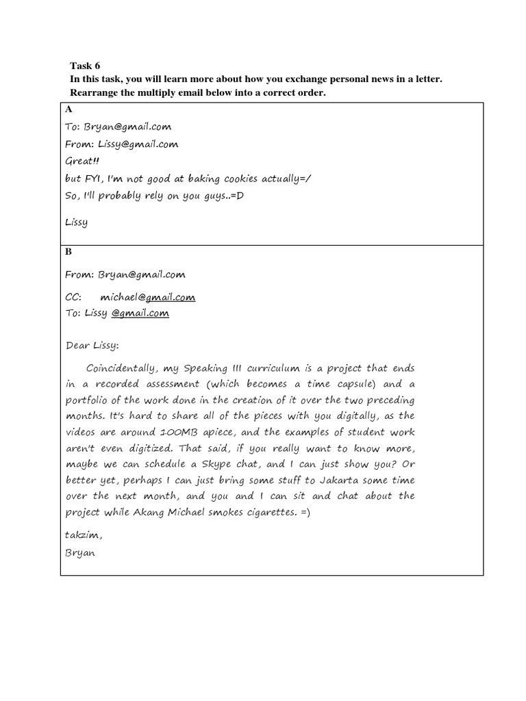 Arranging an Email Conversation into a Coherent Letter Format | PDF ...