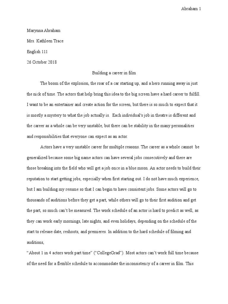 Marynna Abraham Roughdraft Career Essay | PDF | Audition | Actor