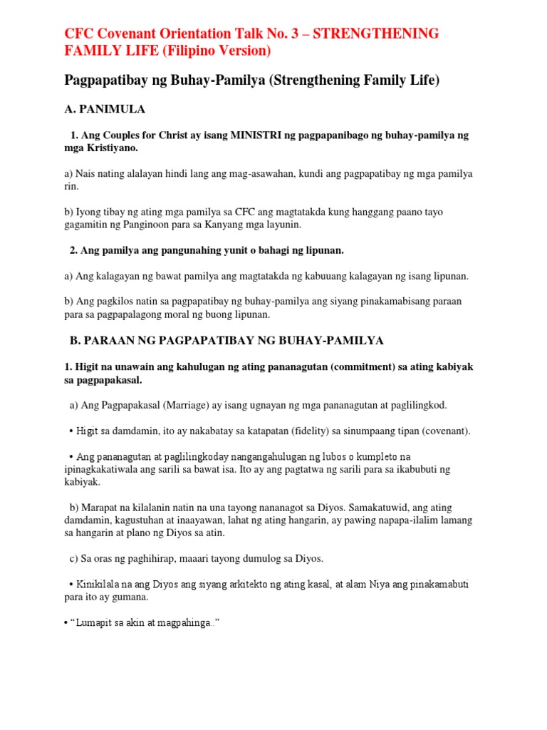 CFC Covenant Orientation Talk No 3 | PDF