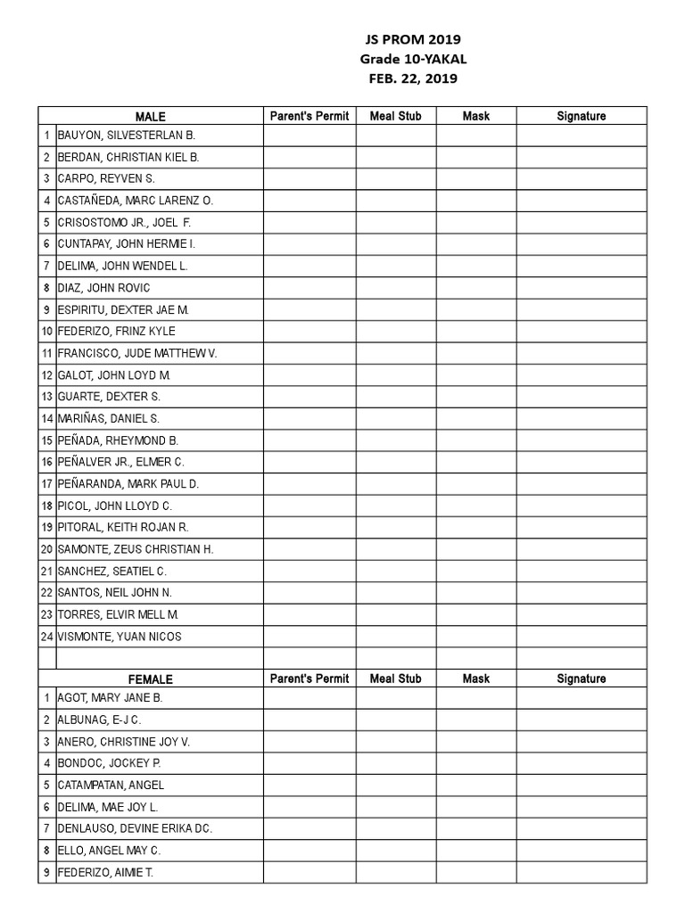 Attendance Js Prom 2019 | PDF | Sports & Recreation | Home & Garden