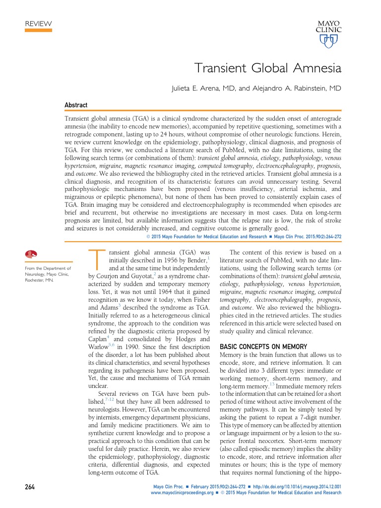 Transient Global Amnesia | PDF | Amnesia | Hippocampus