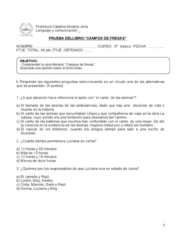 Prueba Del Libro Campo de Fresas | PDF | Sirena