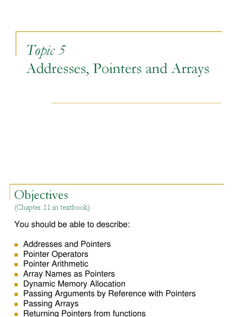 Topic 5: Addresses, Pointers and Arrays | PDF | Pointer (Computer Programming) | Parameter ...