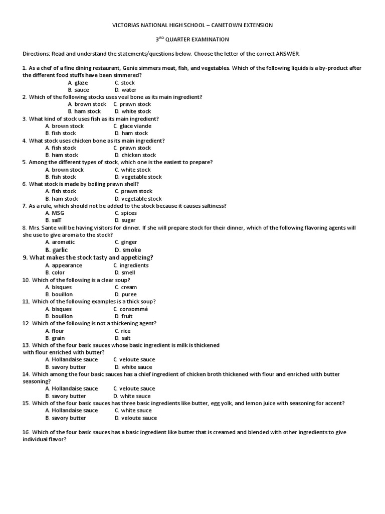 3rd Exam Cookery 10 | Cooking | Food & Wine | Free 30-day Trial | Scribd