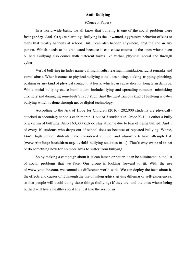 Anti Bullying Concept Paper | PDF