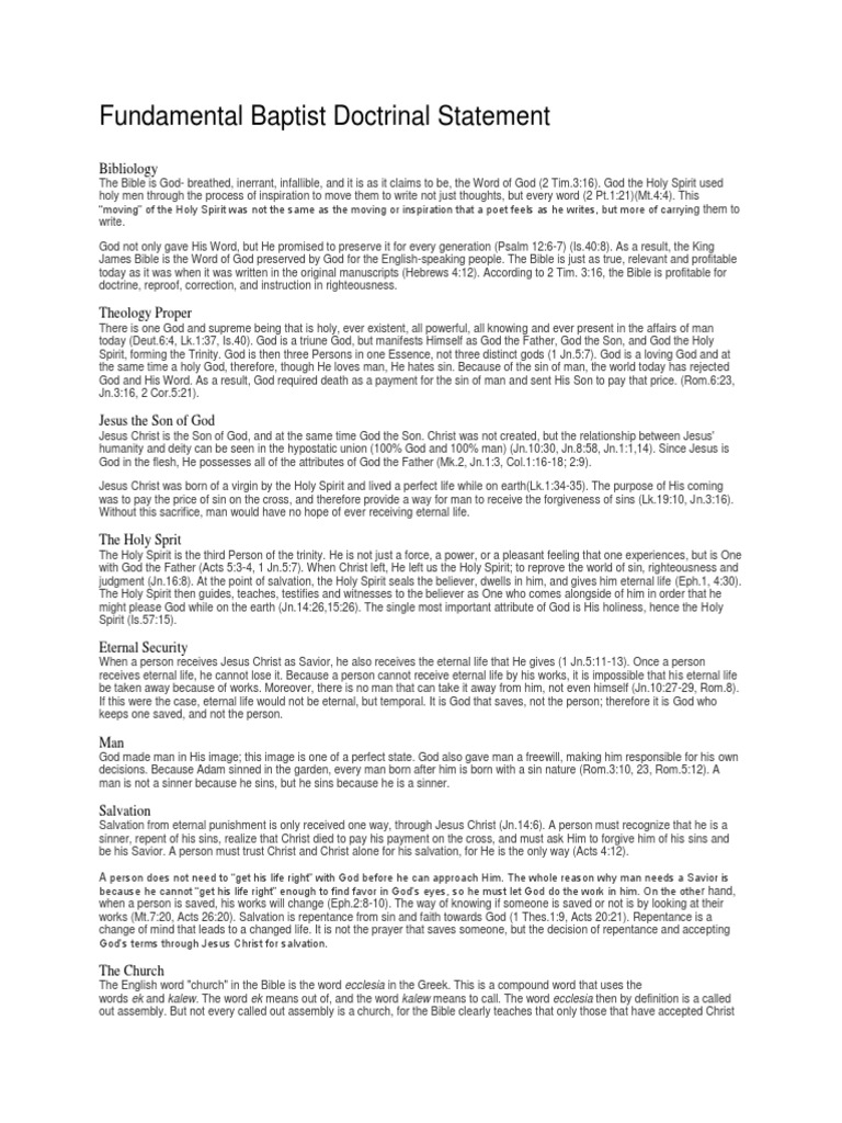 Fundamental Baptist Doctrinal Statement | Download Free PDF | Eternal ...