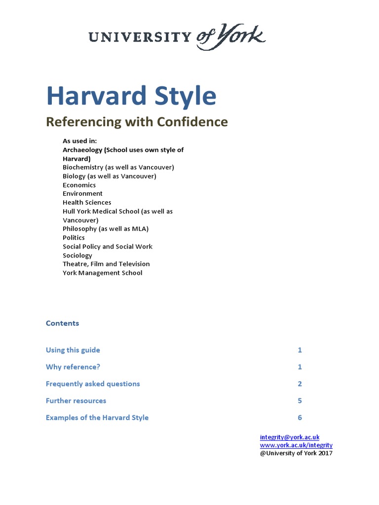 UoY Harvard Style Guide 2017 | PDF | Citation | Writing