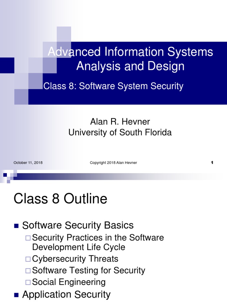Advanced Information Systems Analysis and Design: Class 8: Software ...