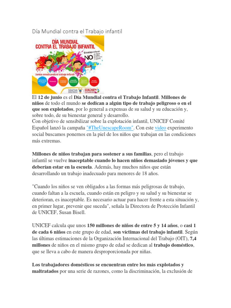 Día Mundial Contra El Trabajo Infantil | PDF | Organización ...