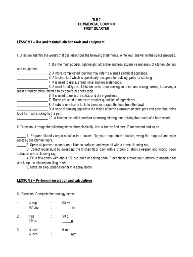Intervention in TLE Quarter 1 | PDF | Kitchen | Cookware And Bakeware