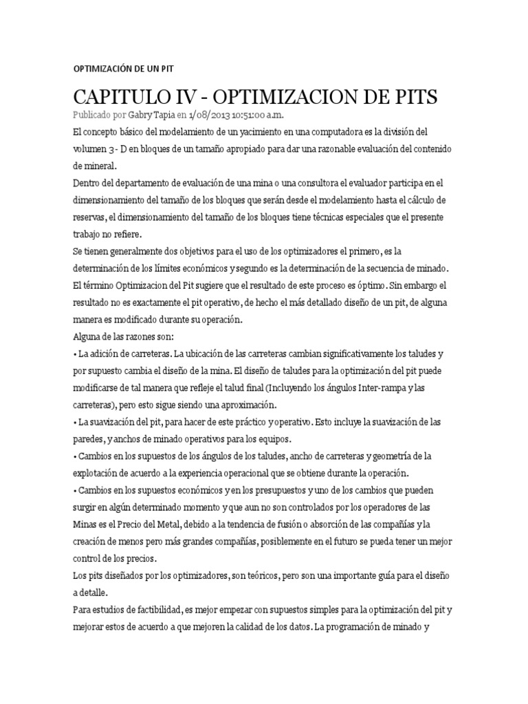 Optimización de Un Pit | PDF | Cobre | Optimización Matemática