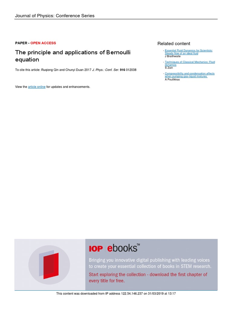 The Principle and Applications of Bernoulli Equation | PDF | Fluid ...