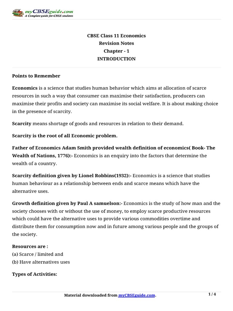 11 Economics Notes Ch1 | PDF | Economics | Statistics