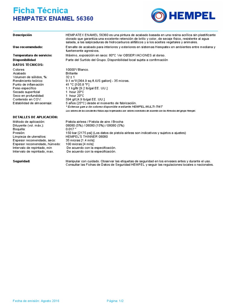 PDS Hempatex Enamel 56360 Es-ES | PDF | Aluminio | Pintar
