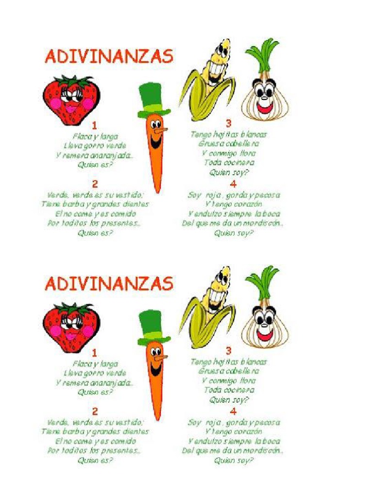 Adivinanzas Frutas y Verduras | PDF