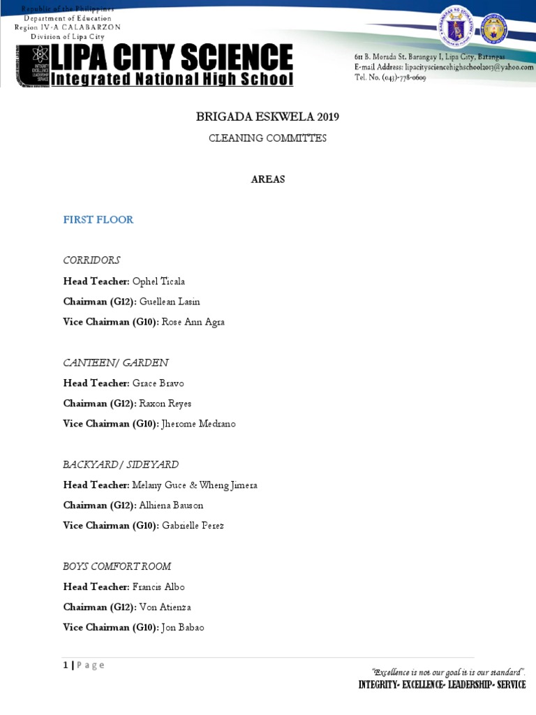 Brigada Eskwela Cleaning Committees 2019 | PDF | Nature