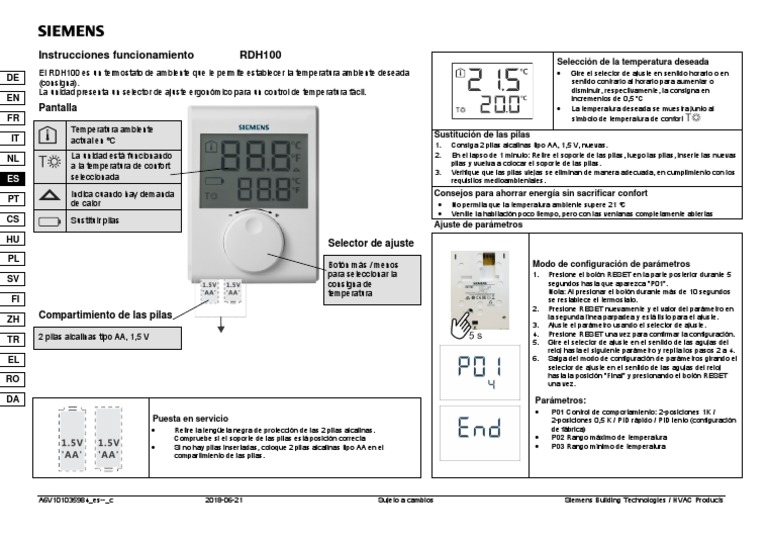A6V141132581 - Room Thermostat With Large LCD RDH100 - Es | PDF ...