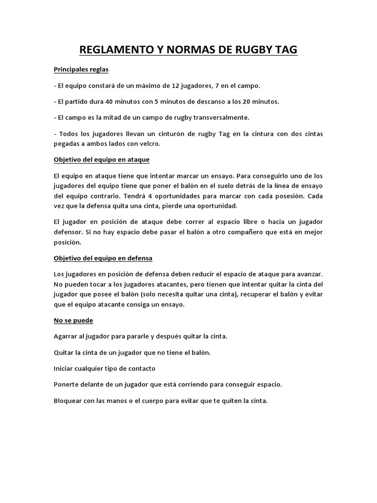 Reglamento y Normas de Rugby Tag | PDF | Defensor (Asociación de Fútbol ...