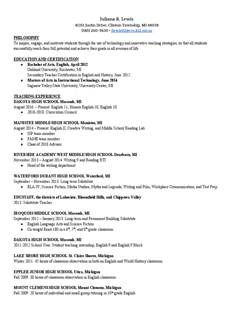 Lewis Resume Technology Coach 2019 | PDF | Teachers | Behavior Modification