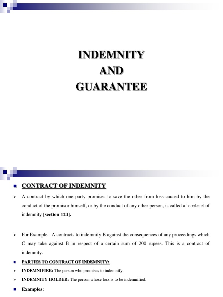 Indemnity and Guarantee PPT Law | PDF | Guarantee | Indemnity