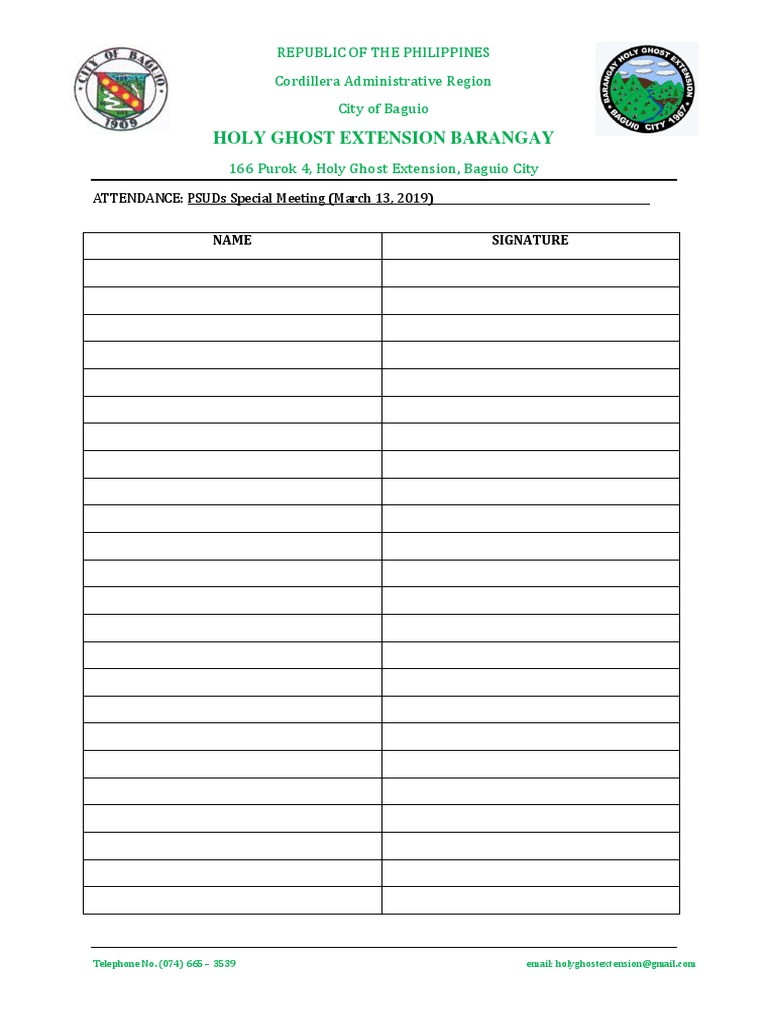 Holy Ghost Extension Barangay: Republic of The Philippines Cordillera ...