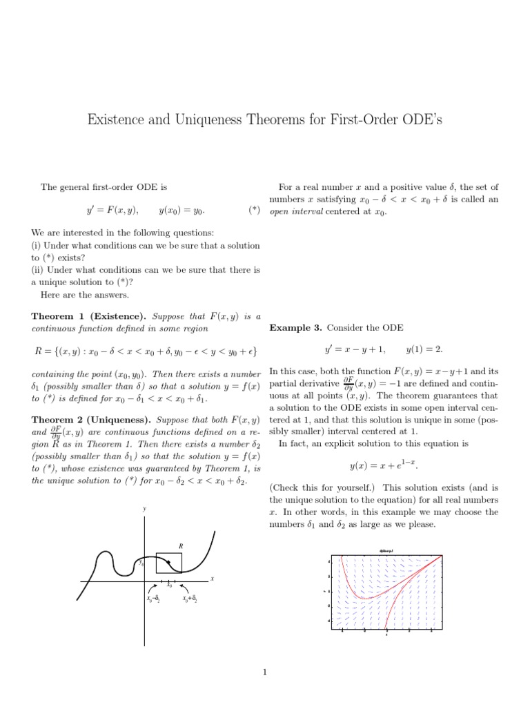 Existence & Uniqueness in ODEs | PDF | Ordinary Differential Equation | Continuous Function