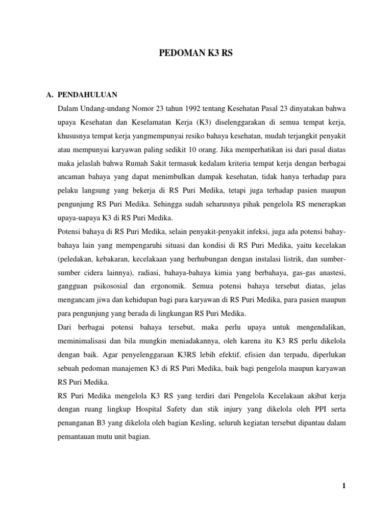 Pedoman k3 Rs | PDF