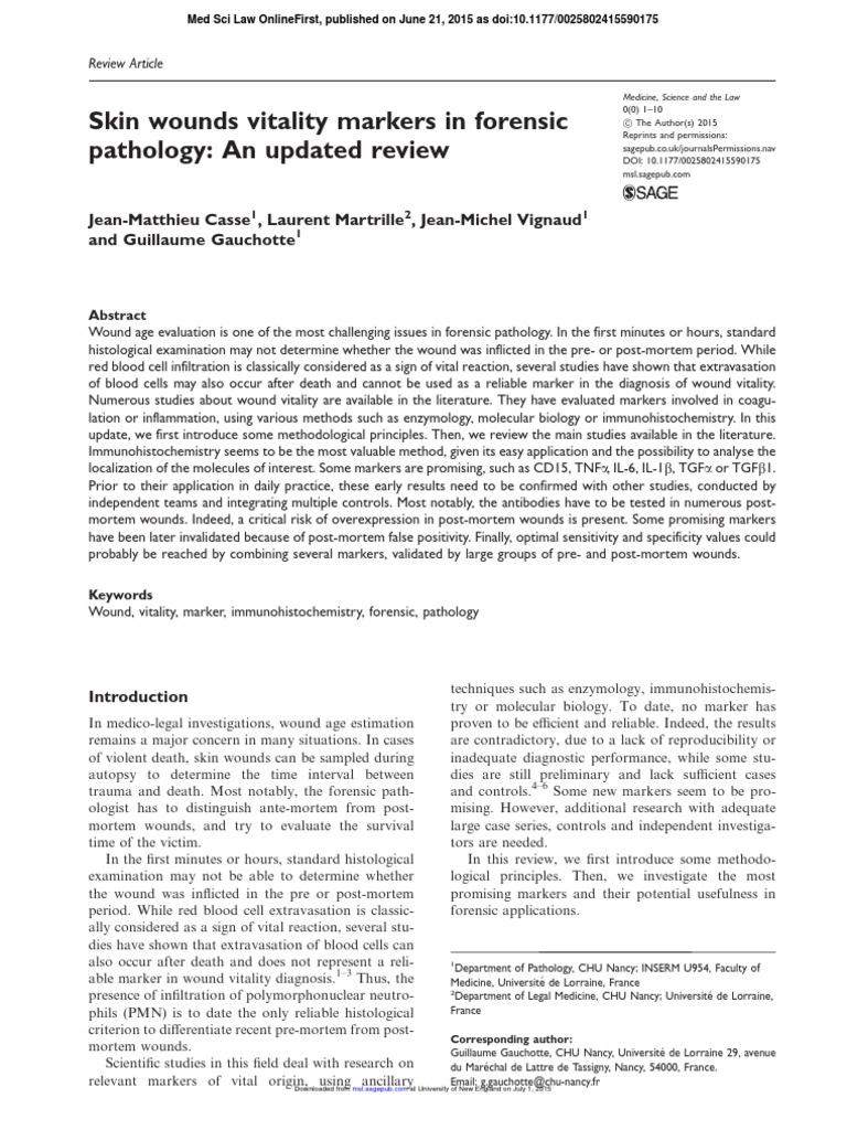 Skin Wounds Vitality Markers in Forensic Pathology - An Updated Review ...