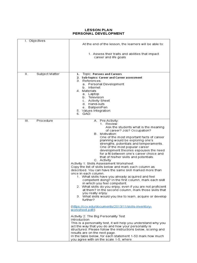 Persons and Careers | PDF | Lesson Plan | Educational Assessment