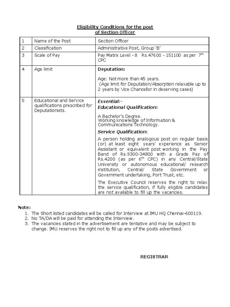 Eligibility Conditions For SO & SO (F) - 25 June 2017 | PDF | Career ...
