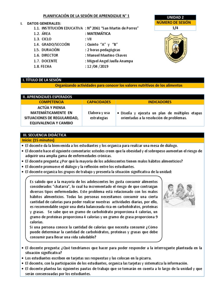 Mat5-U2-Sesion 01-2019 | PDF | Maestros | Caloría