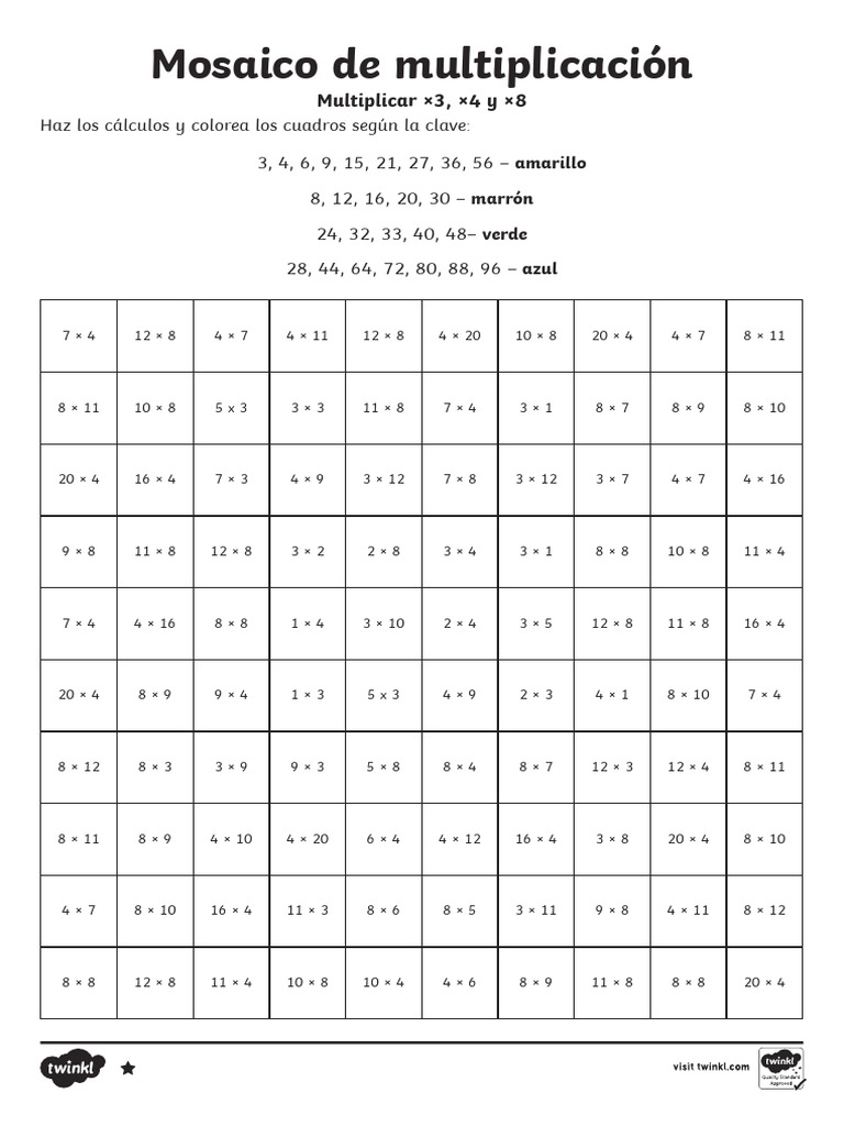 Mosaico de Multiplicacion Por Niveles - El Verano | PDF | Enseñanza de ...