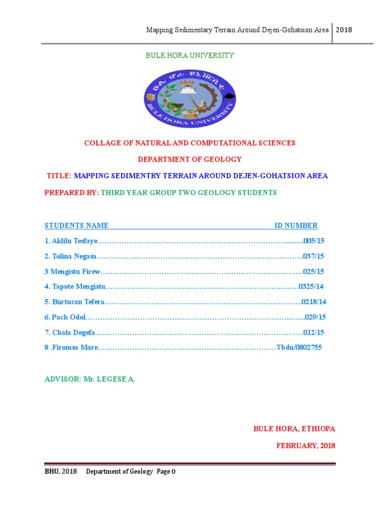 Collage of Natural and Computational Sciences Department of Geology ...