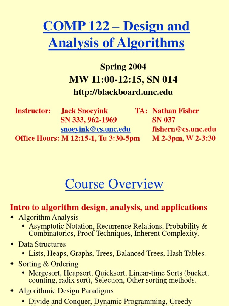 Comp 122 Design And Analysis Of Algorithms Mw 11 00 12 15 Sn 014 Pdf Computational
