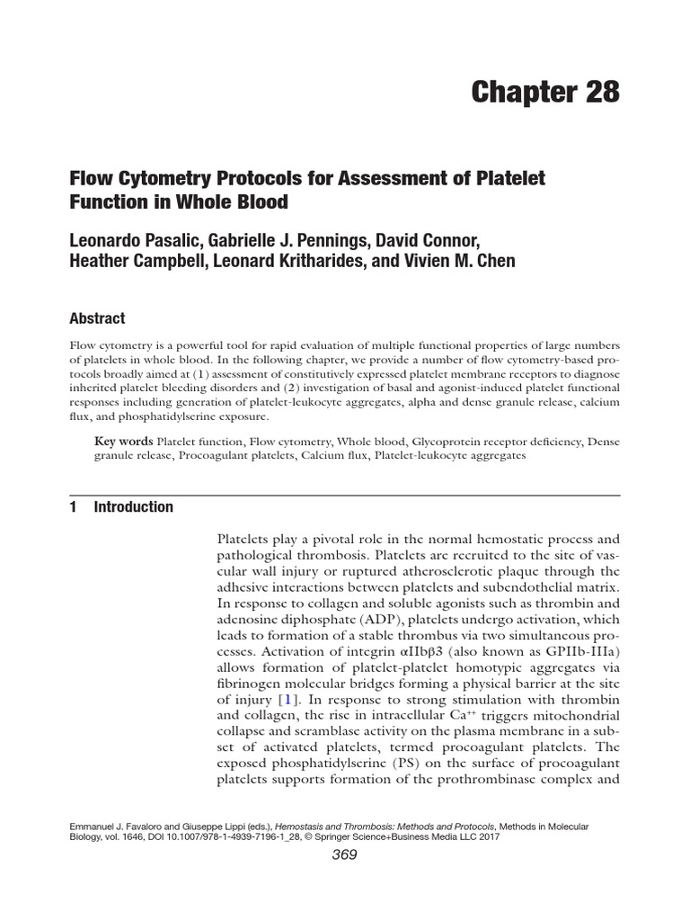 Flow Cytometry Protocols For Assessment of Platelet Function in Whole ...