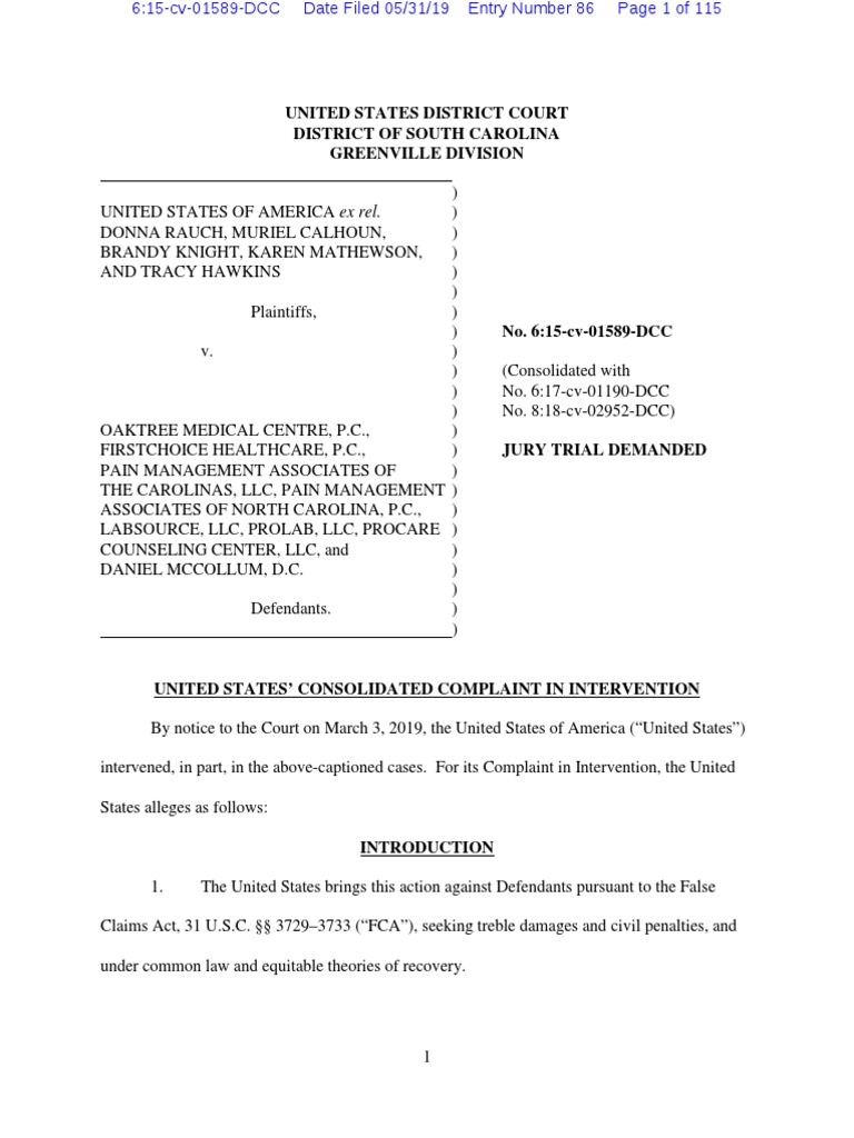 US DOJ Intervenor Complaint | PDF | Medicare (United States) | Medicaid