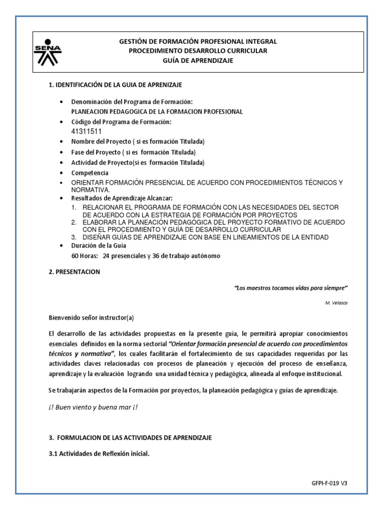 GFPI-F-019 Formato Guia de Aprendizaje Planeación Pedagógica | PDF | Evaluación | Planificación